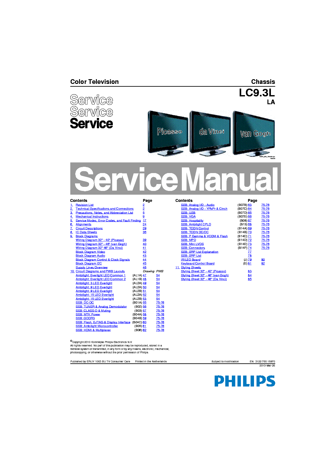 MAITEC Audio y Video: Manual de servicio PHILIPS 32PFL5605D 78 6605D 78 ...