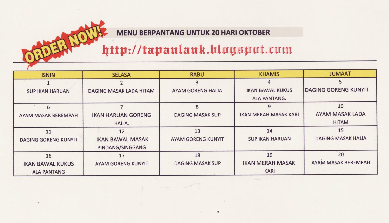 Sajian selera Utama: Menu sajian dalam pantang