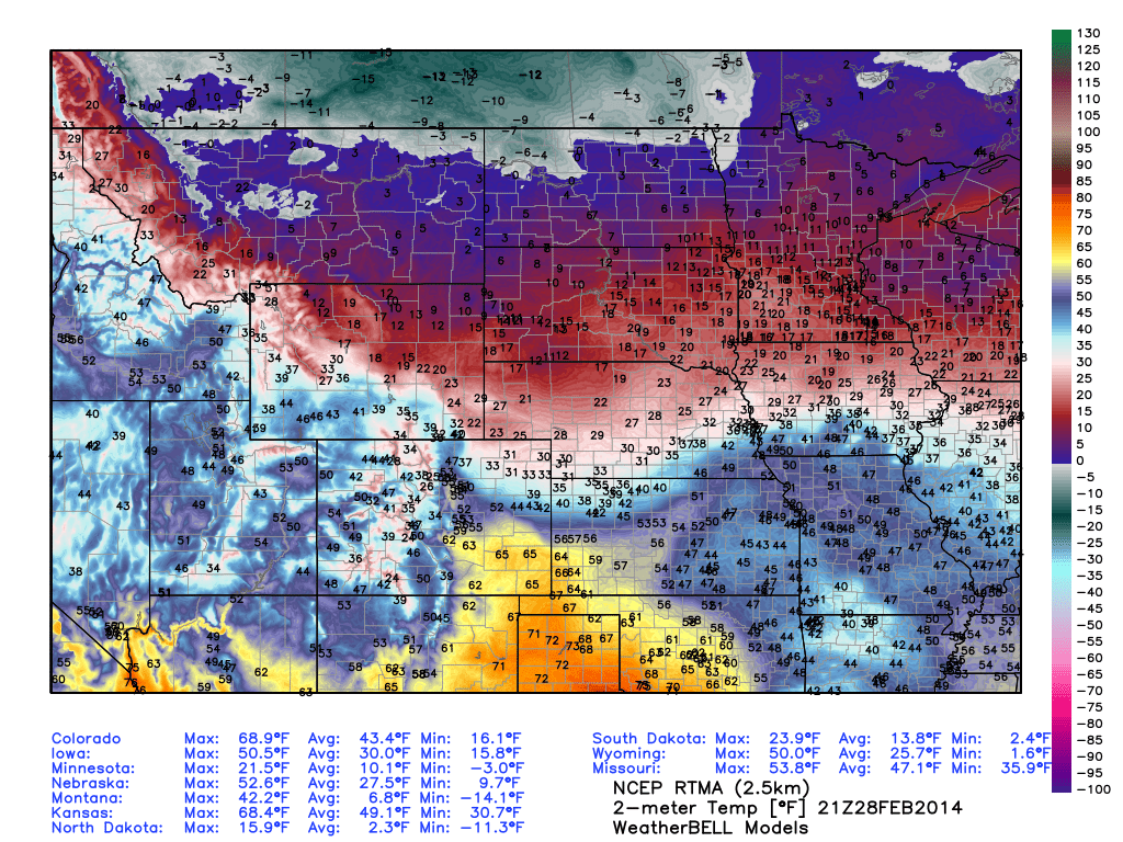 142-Degree Temperature Spread Forecast Tomorrow Morning!