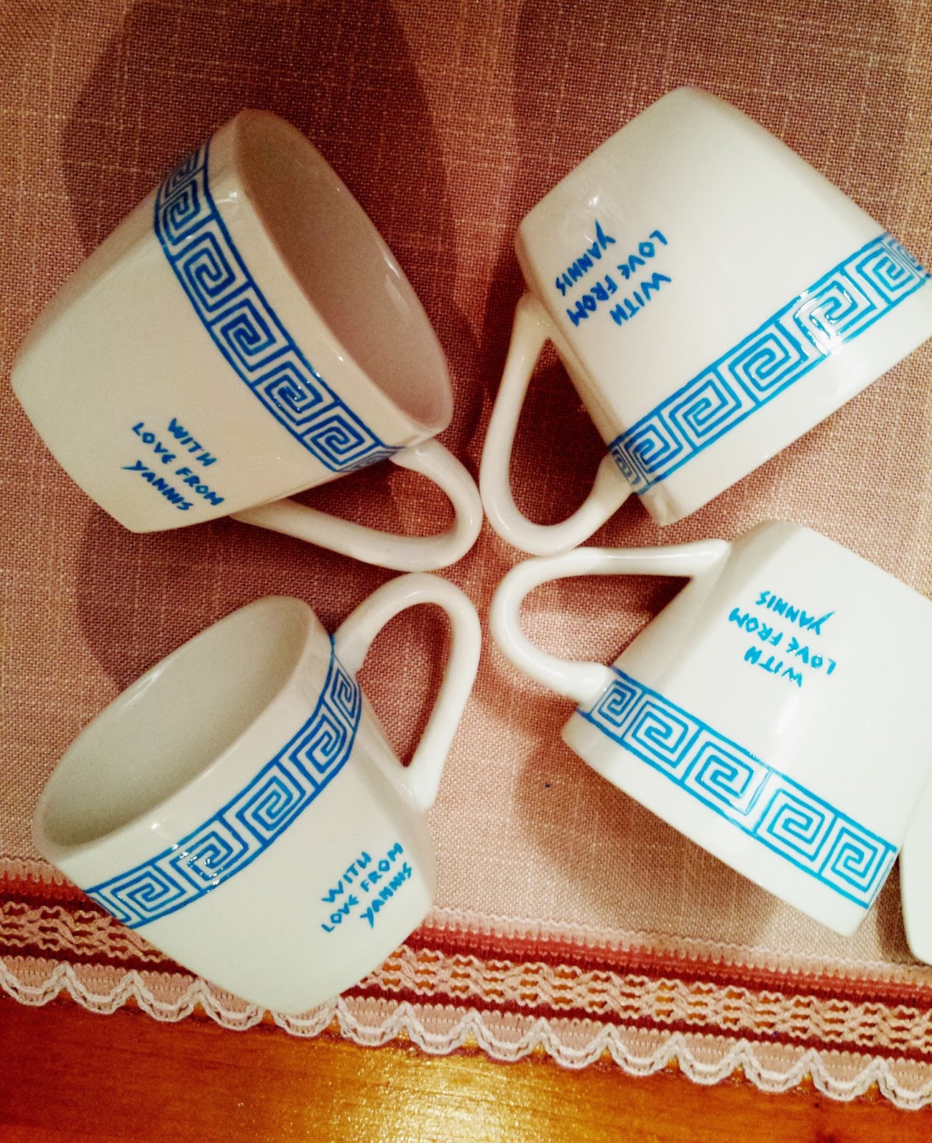 Handmade by Do : Coffee cups set hand painted "Greece" / Set cești ...