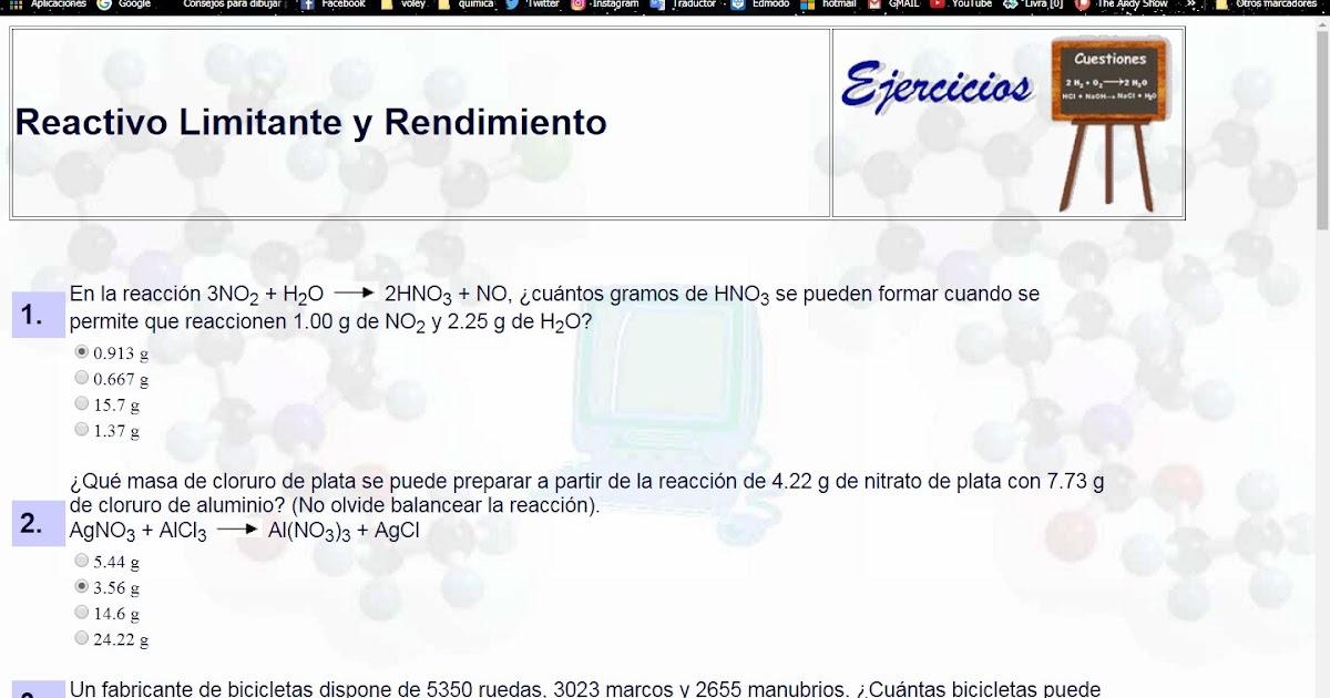 Quimica 11-3: reactivo limitante y rendimiento de una reacción