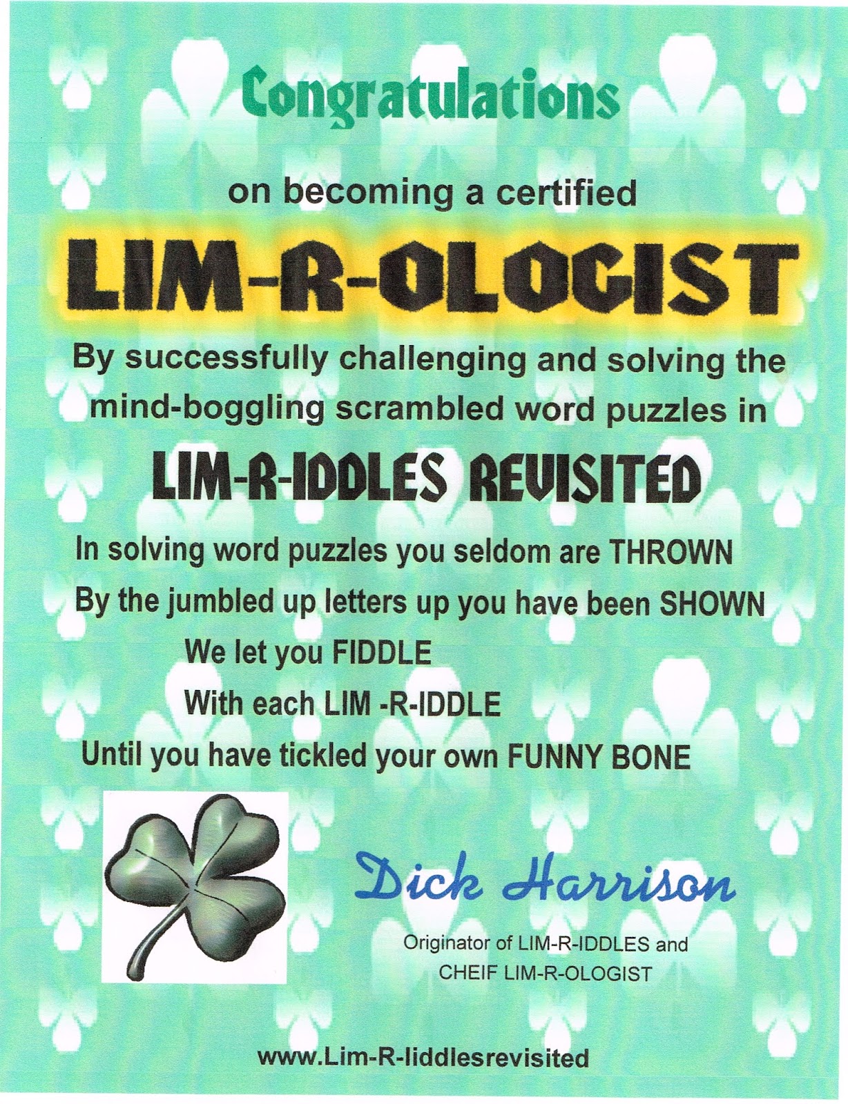 LIM-R-IDDLES REVISITED by Dick Harrison