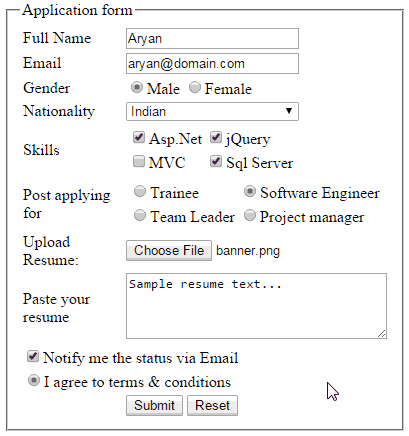jQuery to Reset or Clear all Asp.Net or HTML controls placed on web ...