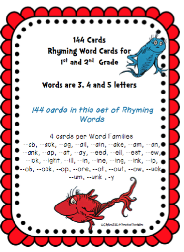 144 Rhyming Word Cards for 1st and 2nd Graders ~ Preschool Printables
