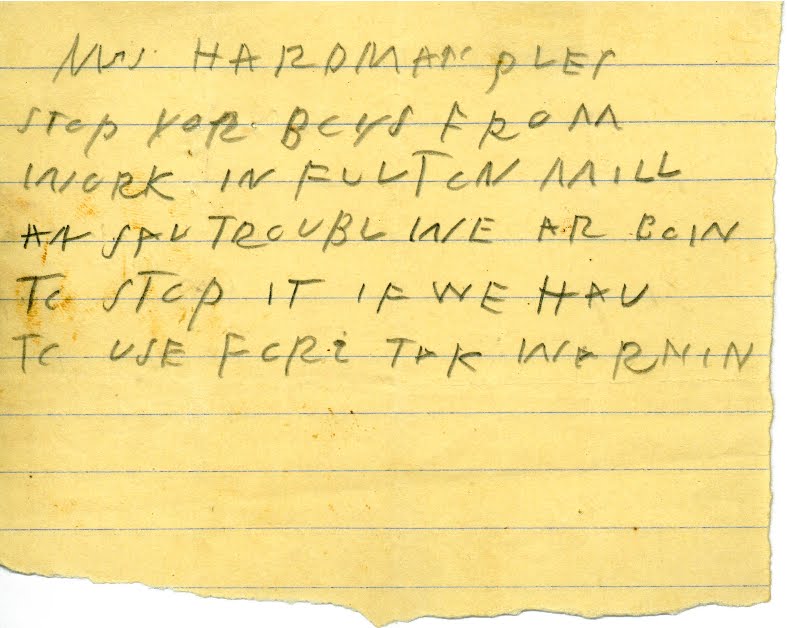 HOMEMADE LIBATIONS: Threat Notes-Fulton Cotton Mill Strike