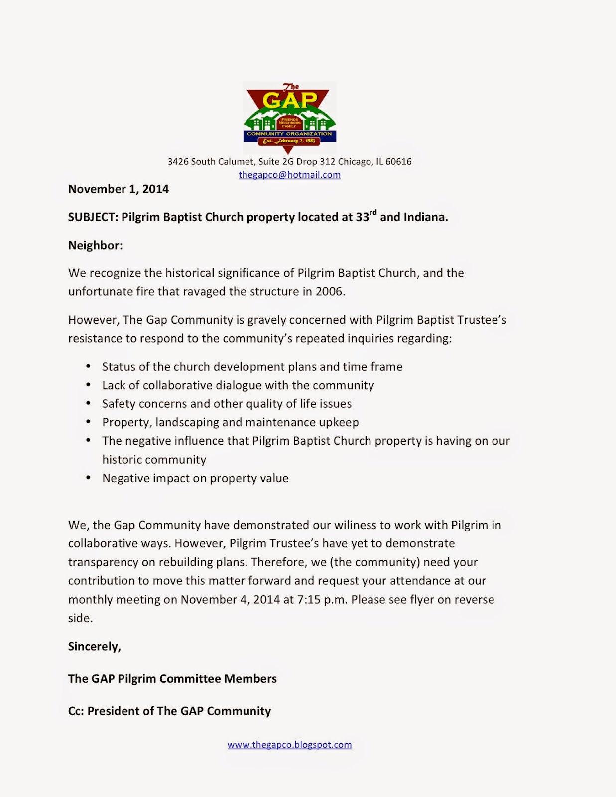 COMMUNITY ANNOUNCEMENTS: The GAP Community letter to the community ...