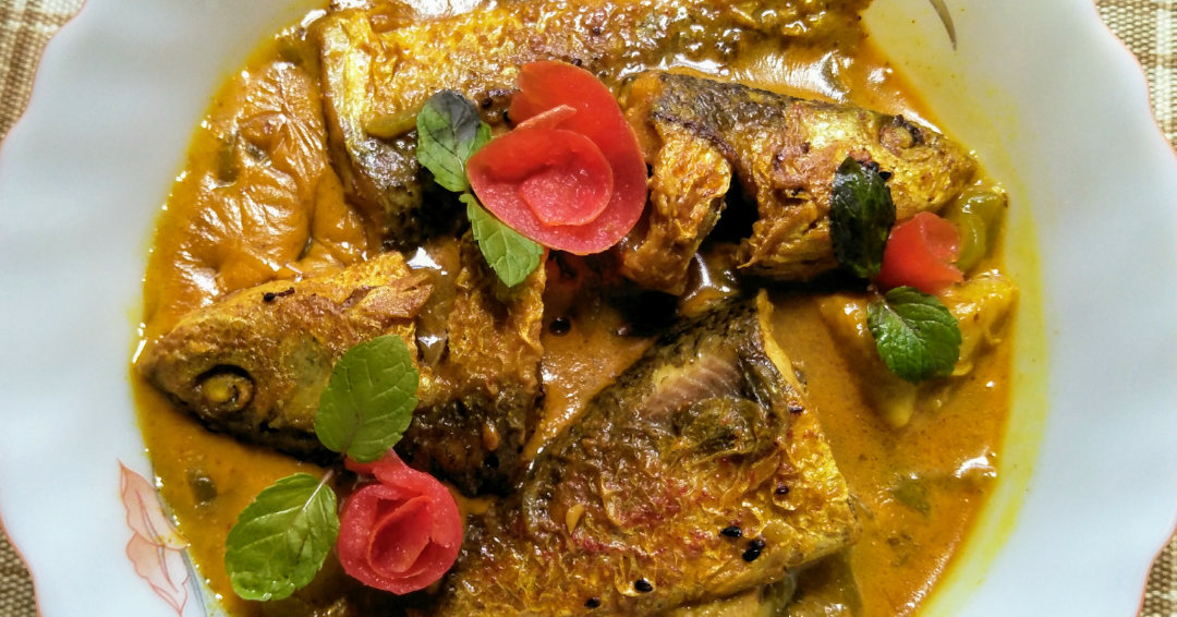 Bhangon fish with Taro and Sponge gourd