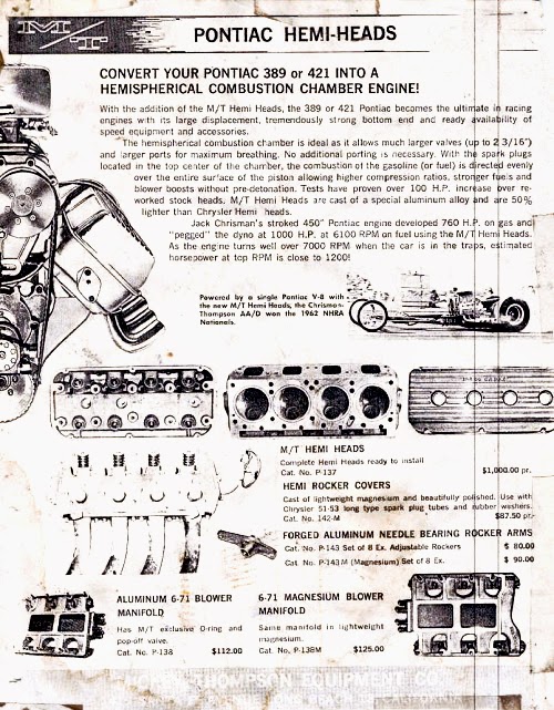 Just A Car Guy: Mickey Thompson's advert for Pontiac hemi heads