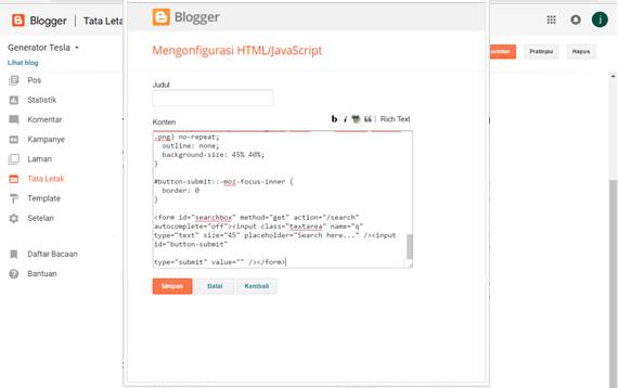 Cara Edit Search Box (Kotak Pencarian) Pada Blogger | ALANDRI.COM