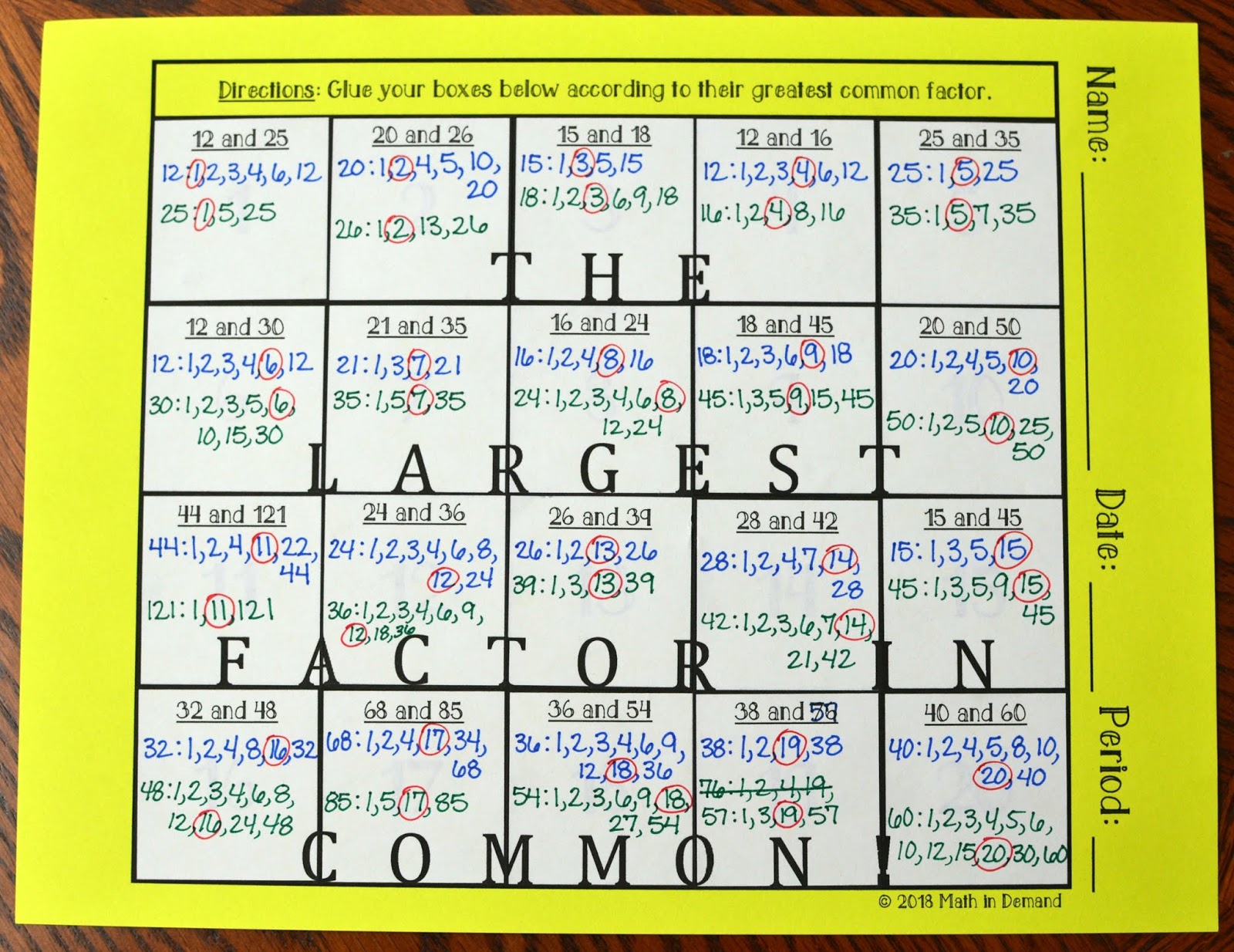 Math in Demand: Greatest Common Factor (GCF) Hidden Message Activity