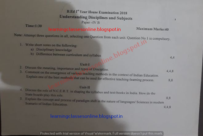 understanding disciplines and subjects 2018 Model Test Papers for B.Ed
