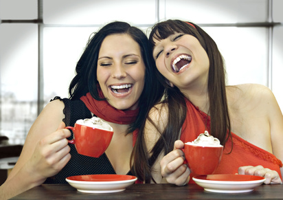 Miss Tracey Nolan: Women, laughing together, with Coffee.