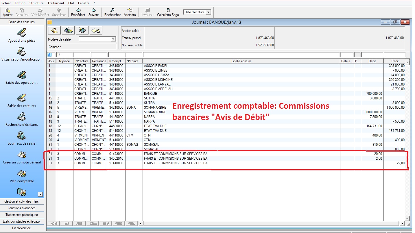 Enregistrement comptable: Commissions bancaires "Avis de Débit" « Top ...