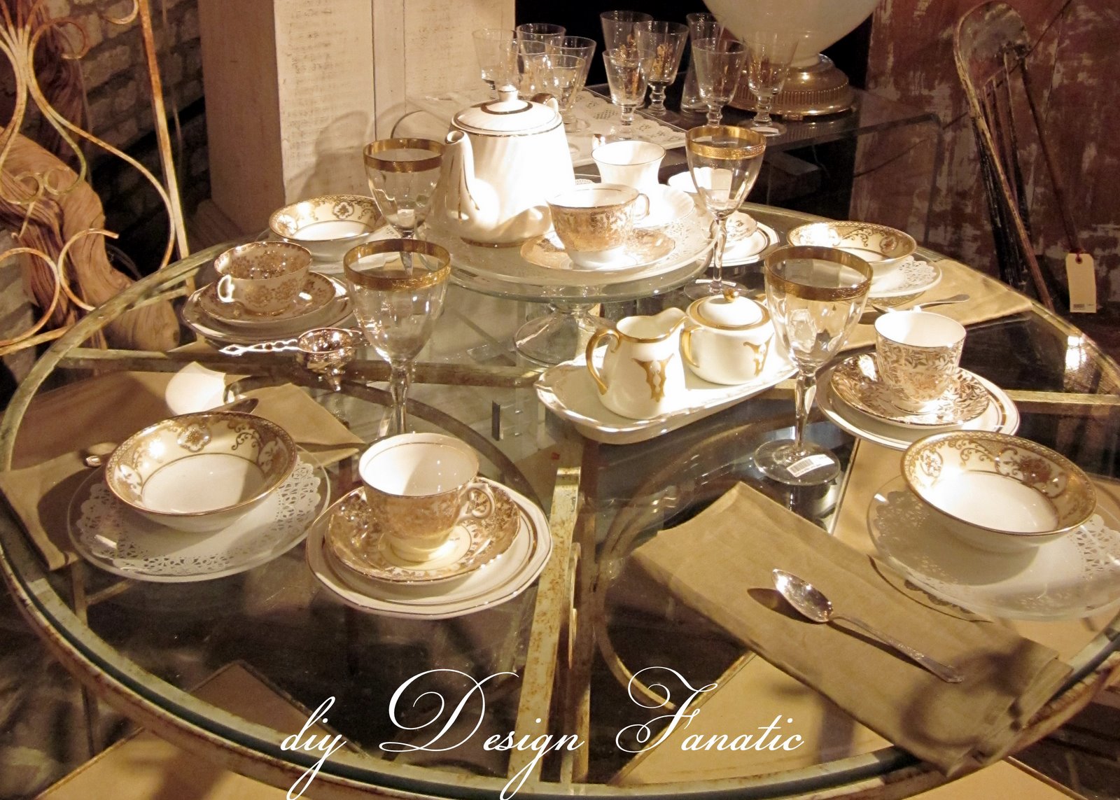 The vintage china on a round glass table reminded me of one of my ...