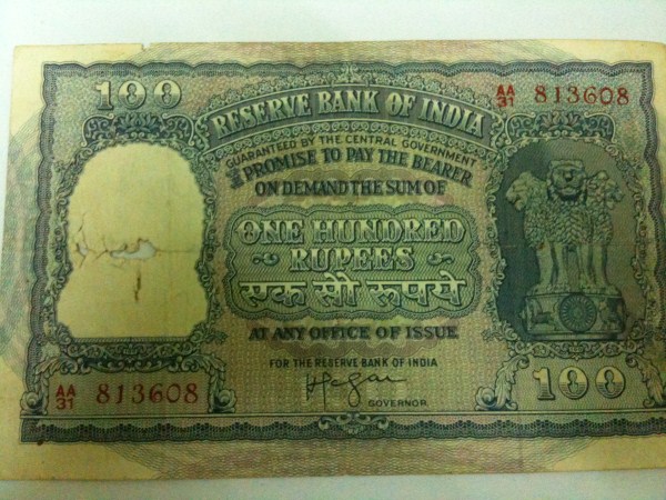 raja's coins sale: INDIA - OLD 100 RS NOTE BIG - ELEPHANTS AT BACK-H.V ...