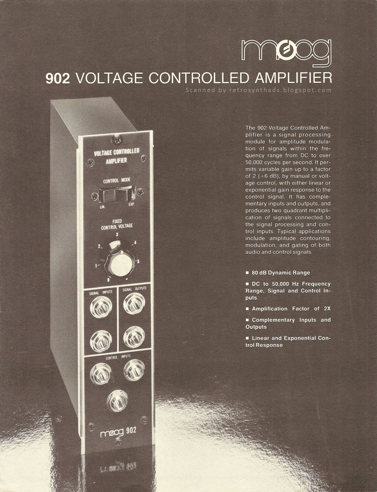 Retro Synth Ads: Moog 902 Voltage Controlled Amplifier brochure, 1976