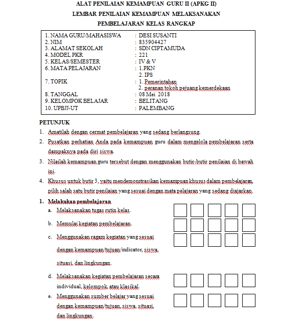 Download Format Alat Penilaian Kemampuan Guru UT (APKG 1 dan APKG 2 ...