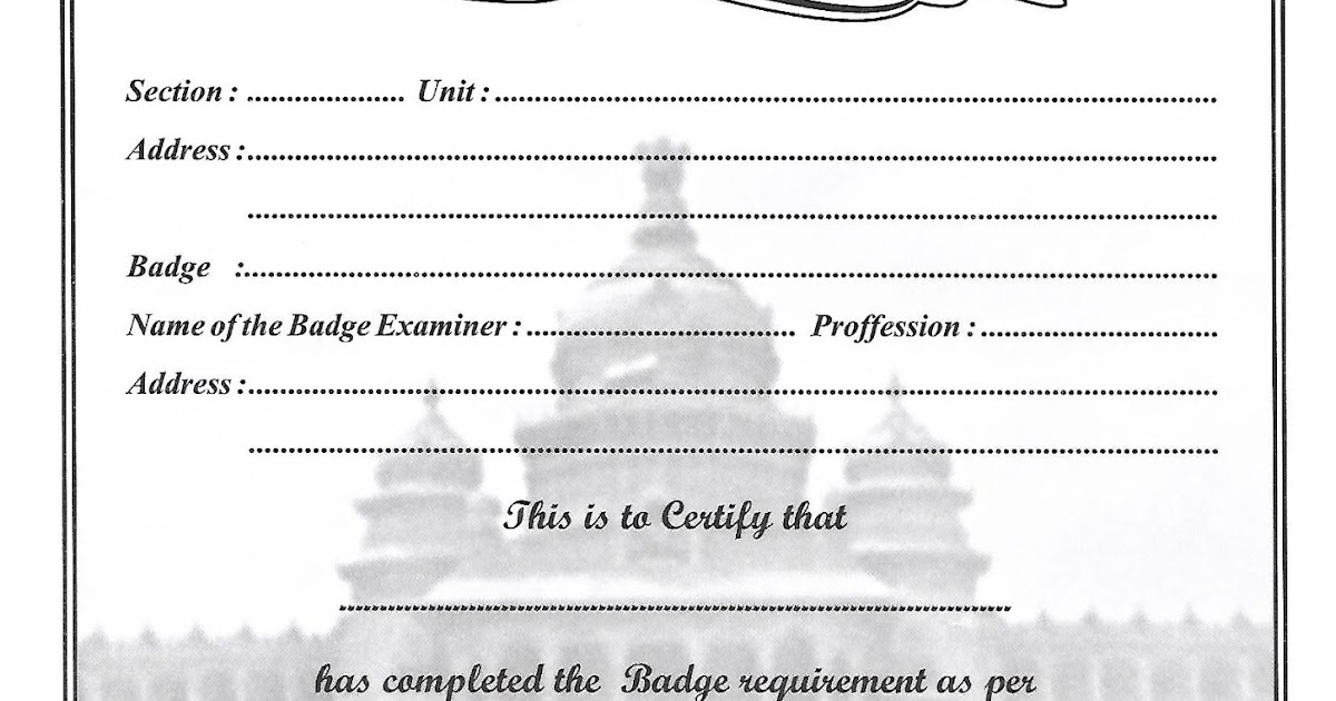 Bharath Scouts&Guides,Blore North District!: PROFICIENCY BADGE CERTIFICATE