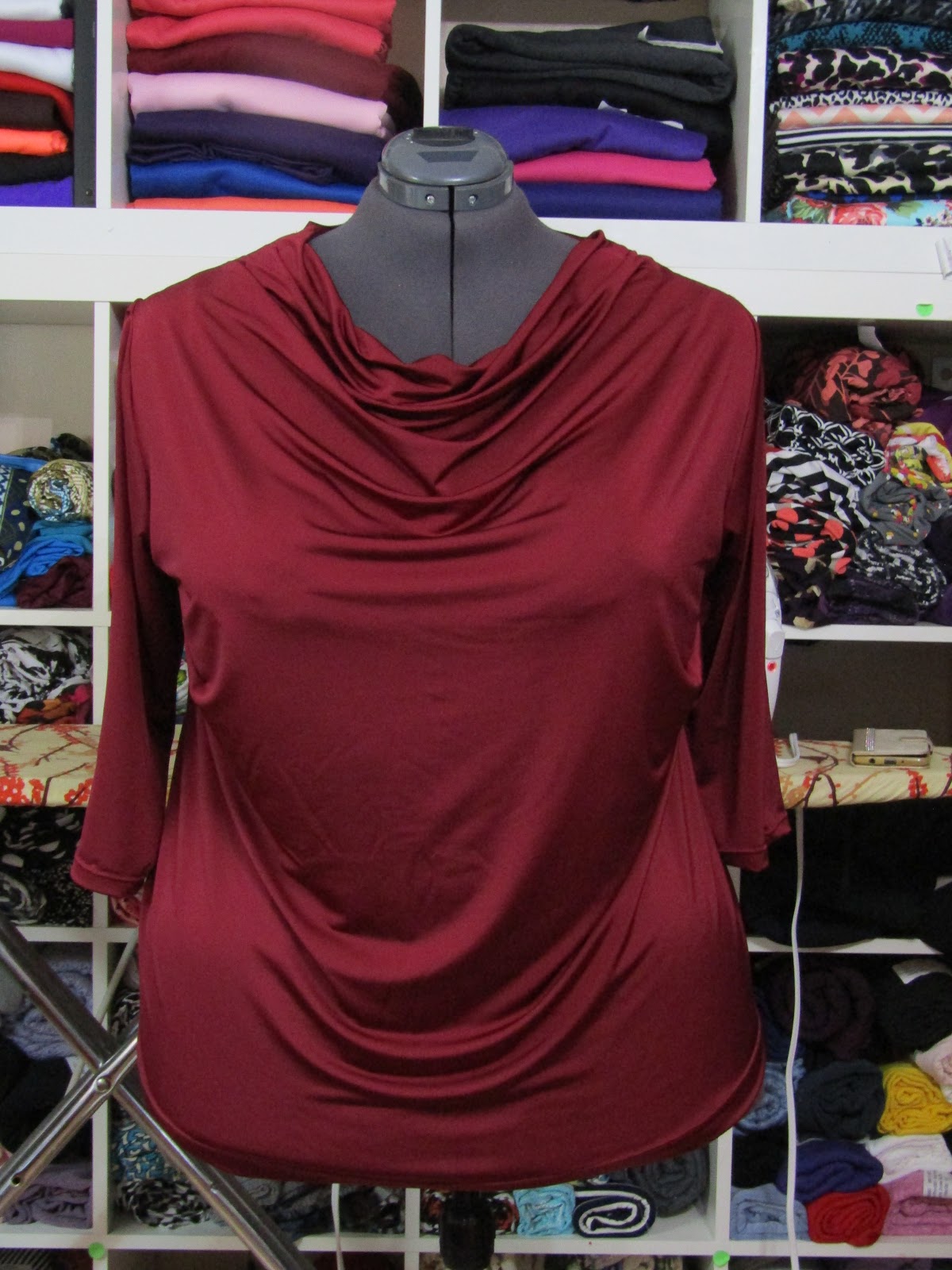 Sew Plus: Burgundy ITY Knit Drape Neck Top