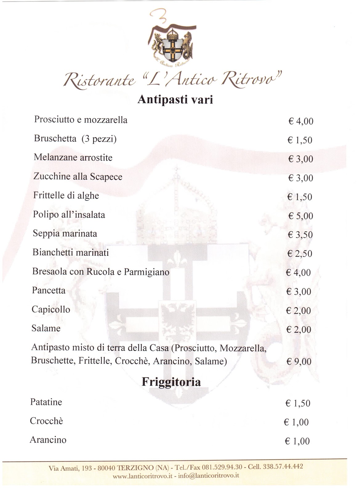 Ristorante l'Antico Ritrovo: Personalizza il tuo Menù