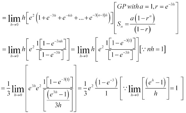 mixture: integral of e^(2-3x) from 0 to 1 using limit of sums