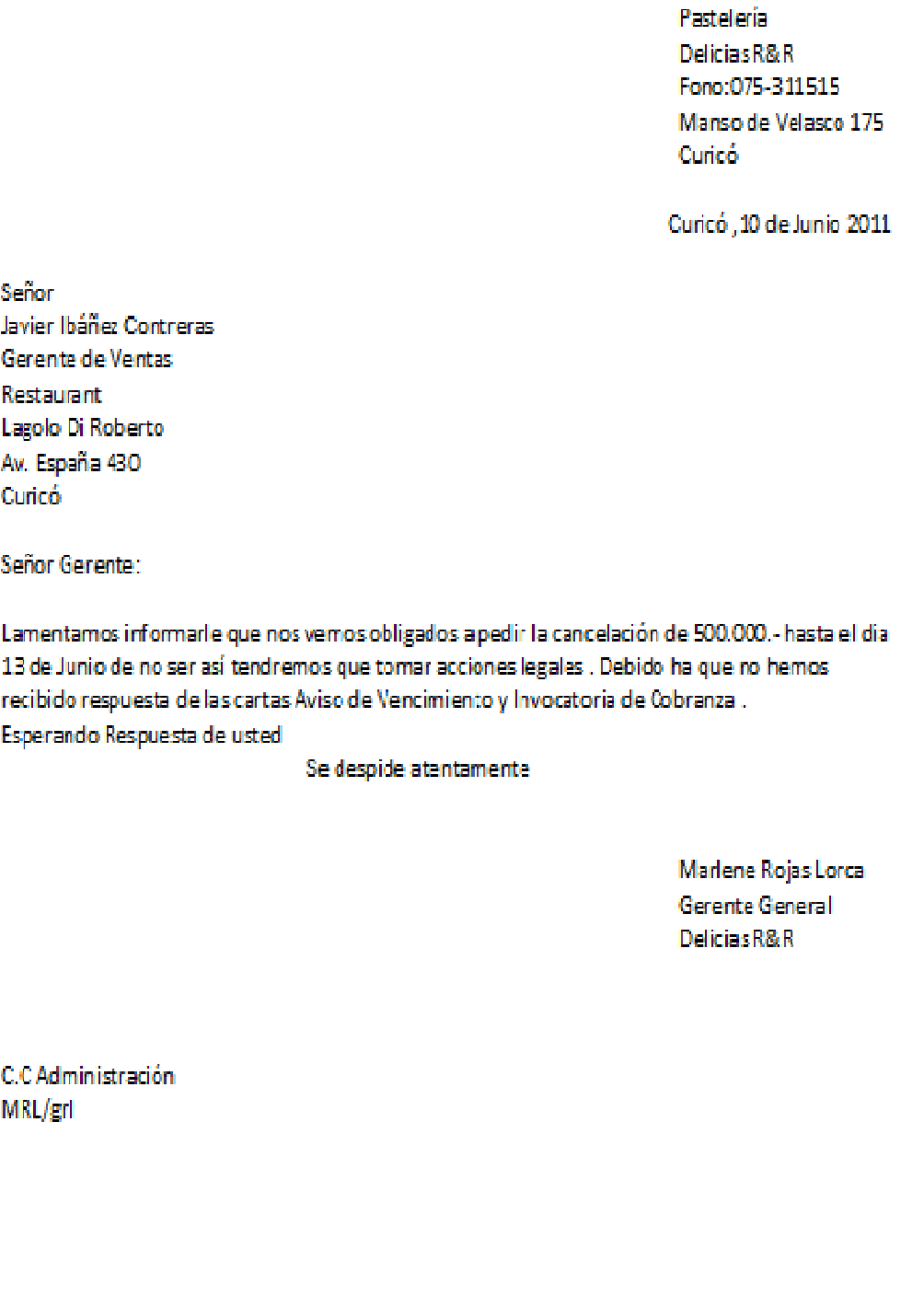 Carta De Cobranza De Vencimiento