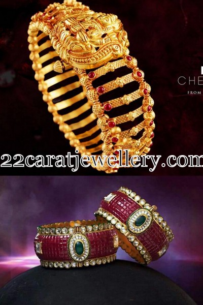 Broad Bangles in Gold and Rubies - Jewellery Designs