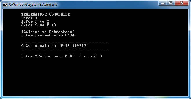 Code Box C++: Program for temperature conversion with menu using do ...