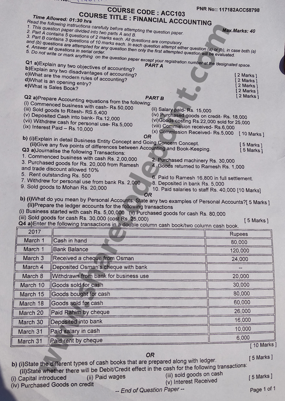 ACC103 : Financial Accounts Mid Term Exam Question Paper - ACC 103 ...