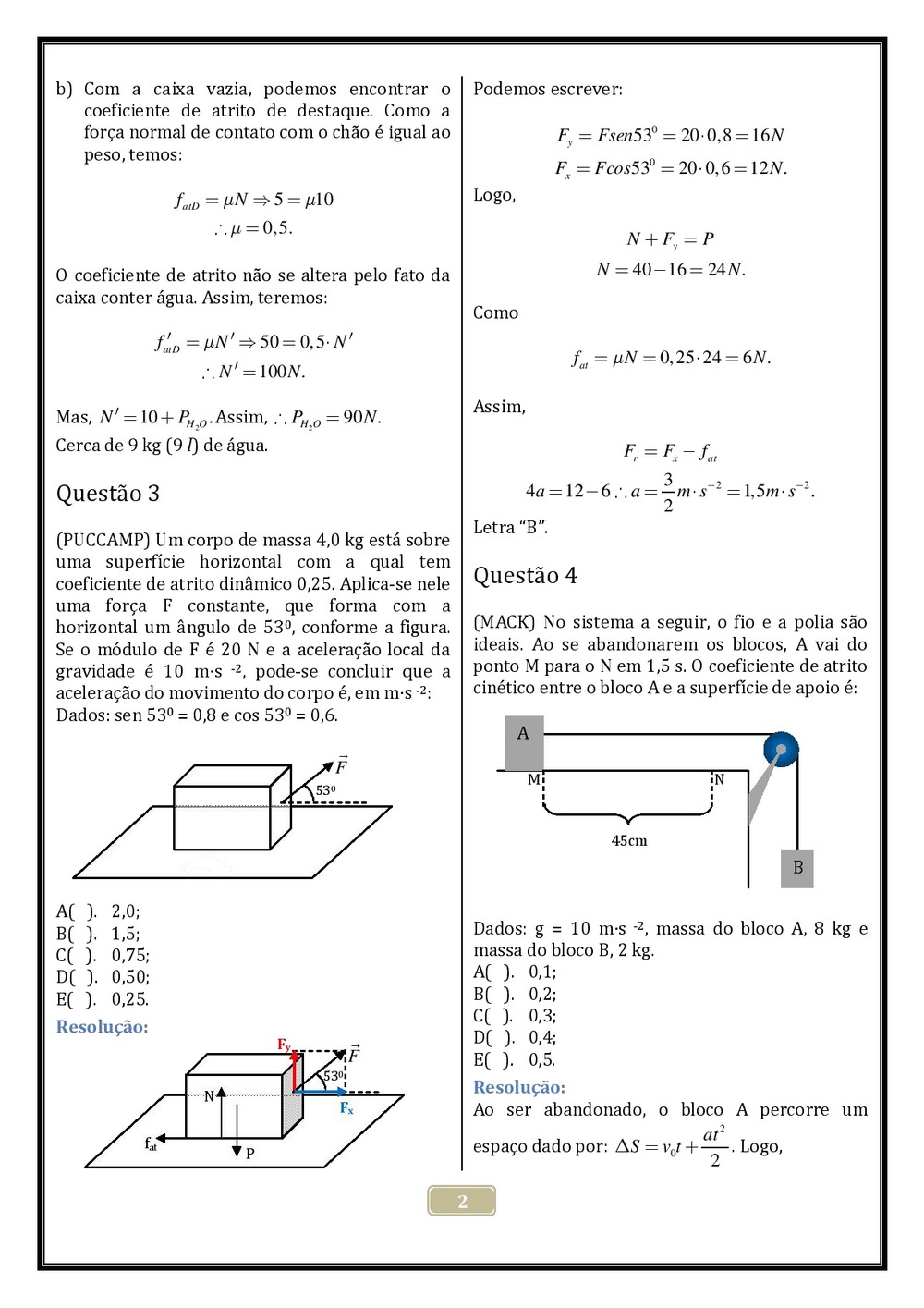 FÍSICA - EXERCÍCIOS RESOLVIDOS - QUESTÕES COM GABARITO - ATIVIDADES ...