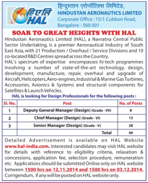 HAL Recruitment 2014 Apply Online - 50 Vacancies