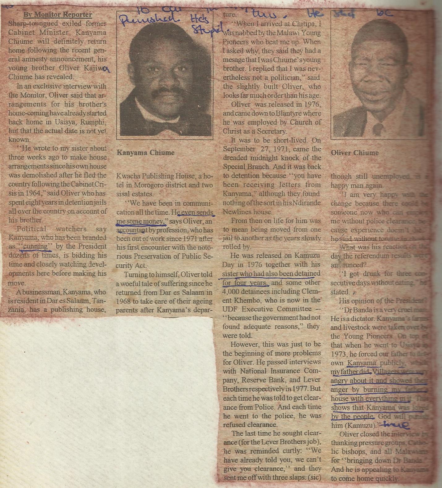 my life experiences: MEMORIES OF KANYAMA CHIUME