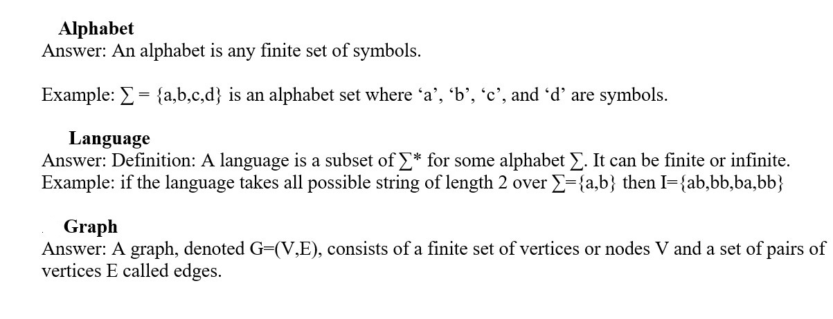 Define Alphabet, Language and Graph. - M.M.R cse
