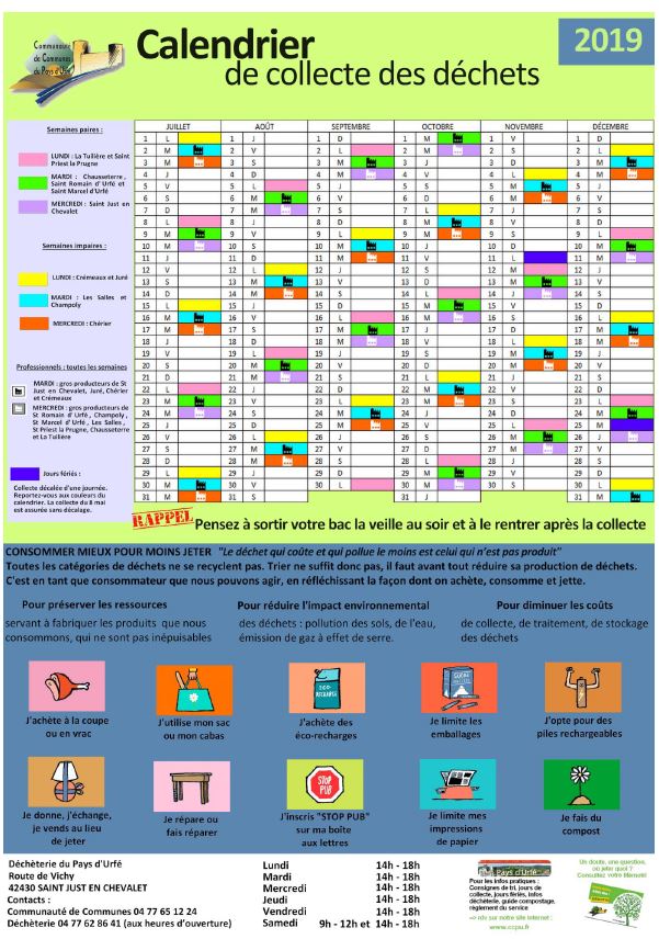 Juré: Calendrier de collecte des Ordures Ménagères en 2019