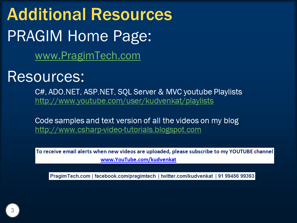 Sql server, .net and c# video tutorial: Reading data in angular - Slides
