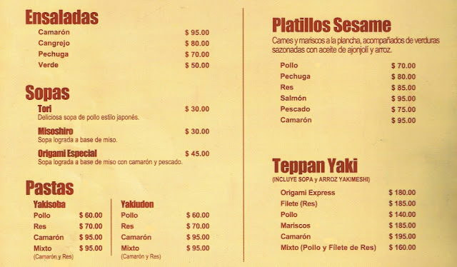 ORIGAMI EXPRESS: MENU