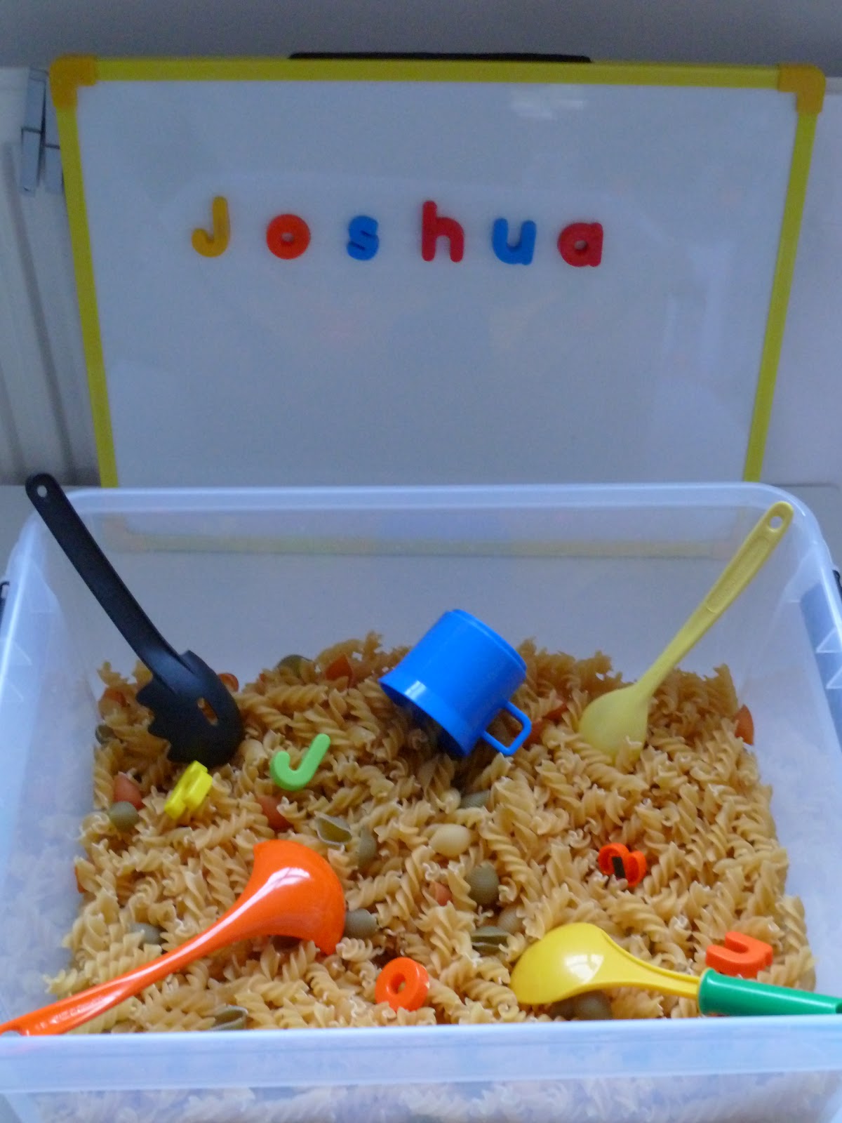 Family FECS: Montessori Activity: Spelling Own Name with Pasta Sensory ...
