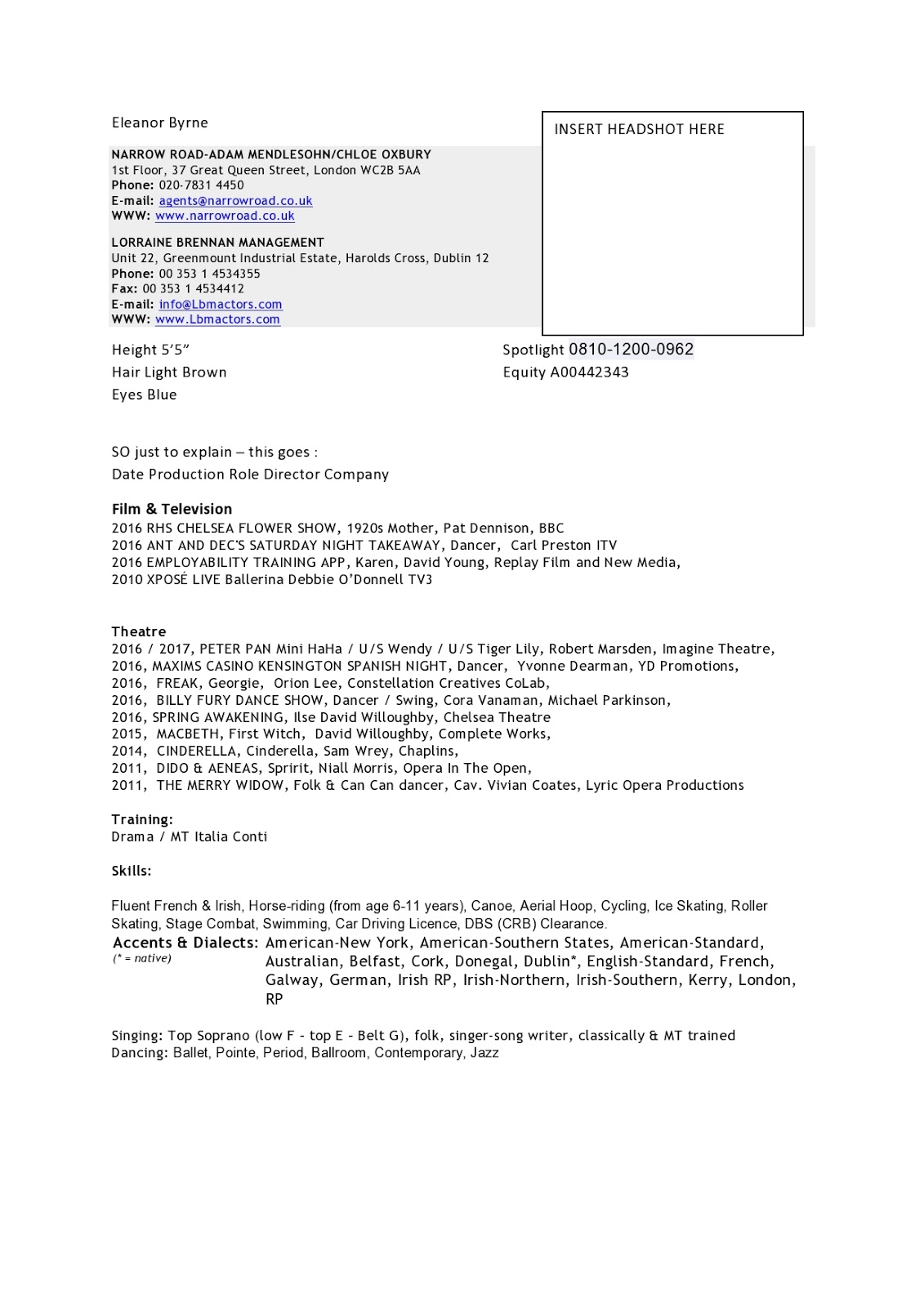 Eleanor Byrne: Task 1a - CV Skeleton