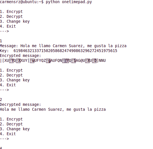 Carmen Suarez: One time pad - Python