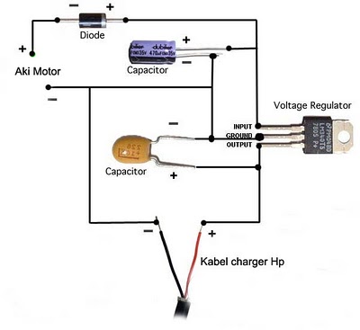 ELEKTRONIKA: Rangkaian Charger HP di aki sepeda motor