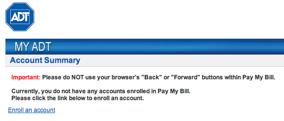 Product Fail: ADT Security Service Online Bill Pay - Fail