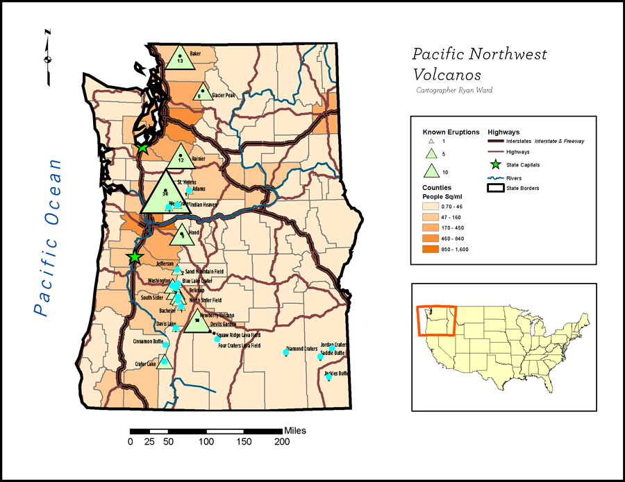Ryan Ward : Designing Maps: Pacific Northwest Volcanos