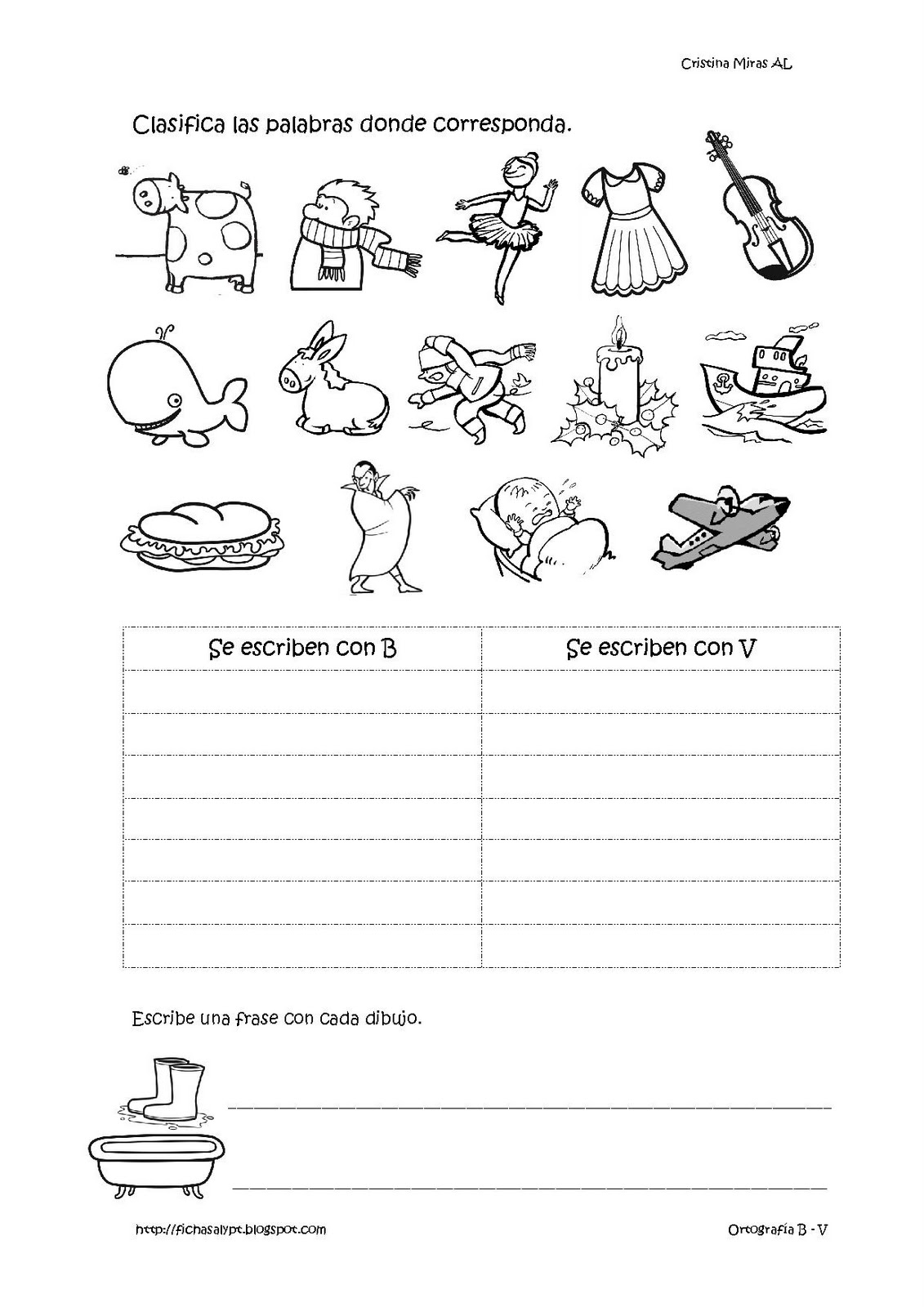 Actividades de ortografía completar con b/v - r/rr : FICHAS PARA NIÑOS