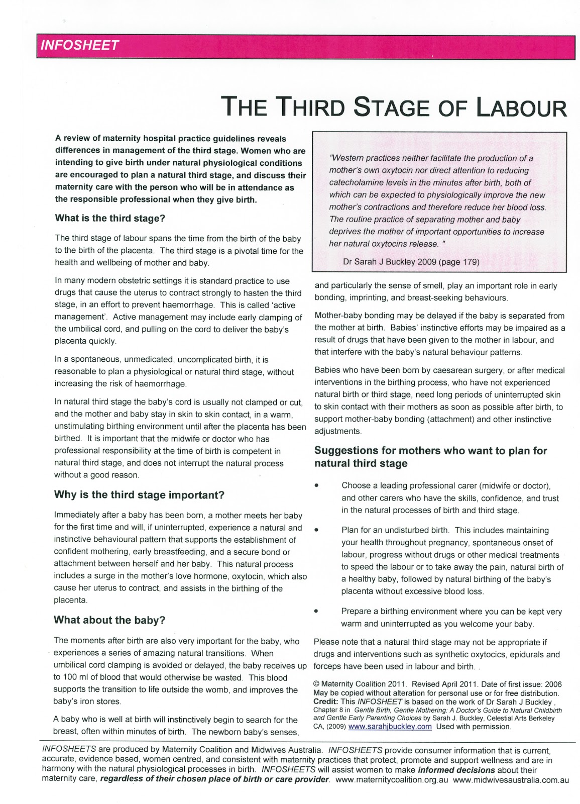 Australian Private Midwives Association: INFOSHEET: The Third Stage of ...