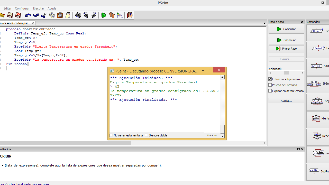 Mi primer algoritmo en PSeInt
