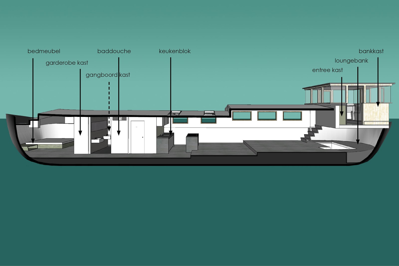 AMSTEL 156 architecten: Meubels Woonschip