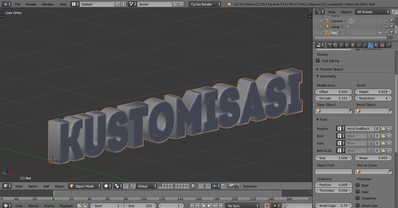 Kustomisasi Font Pada Software Blender - otodidakblend