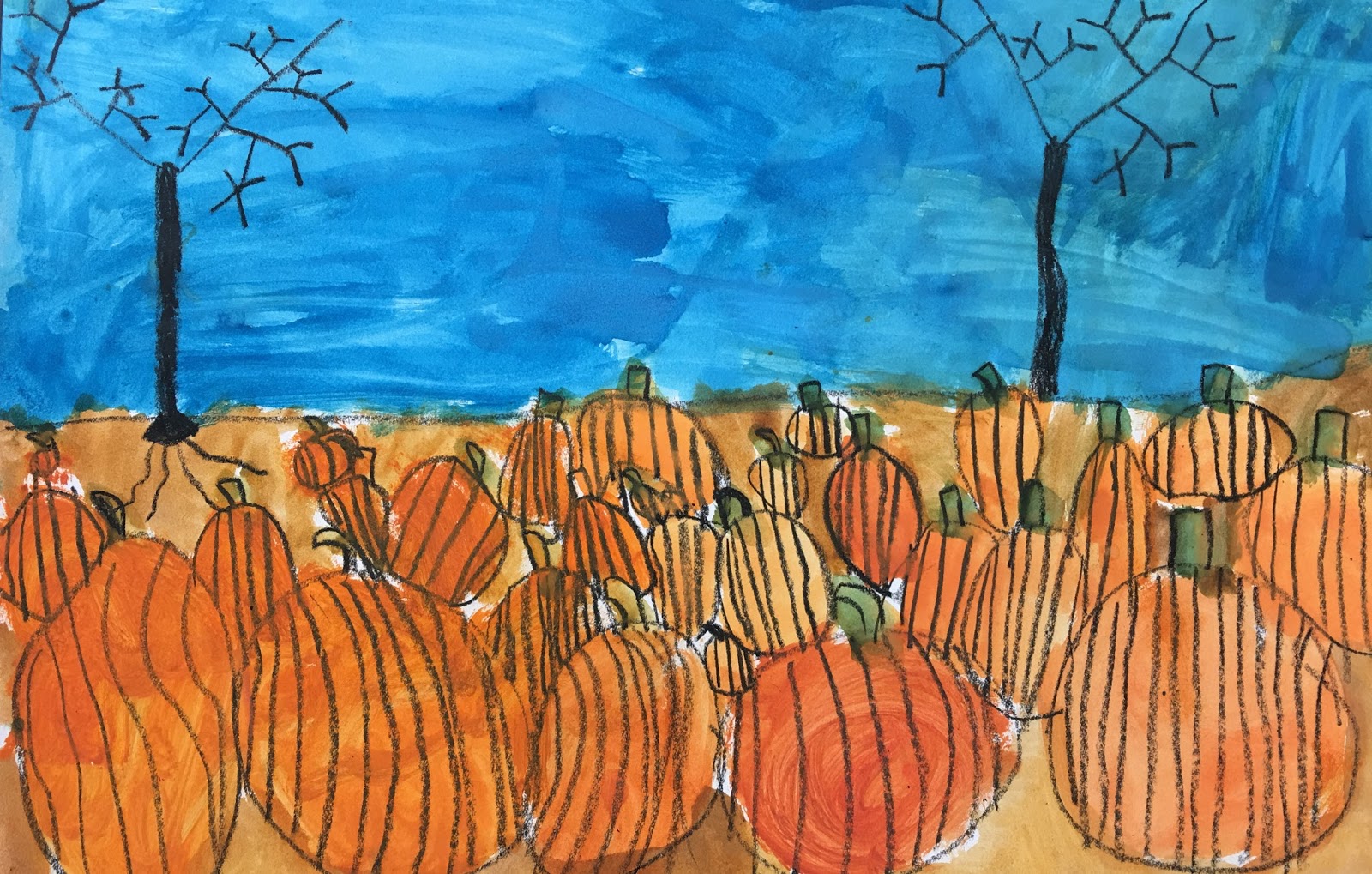 Art Room Blog: 1st Grade Pumpkin Patch at Night...
