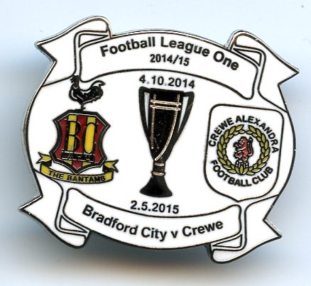 Crewe Alexandra Football Club pin badges: Crewe v Bradford Match Badges ...