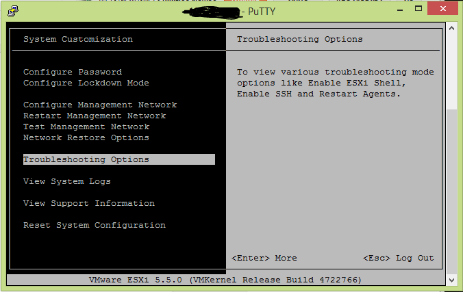 การเปิด Direct Console User Interface (DCUI) ด้วย SSH - ESXi